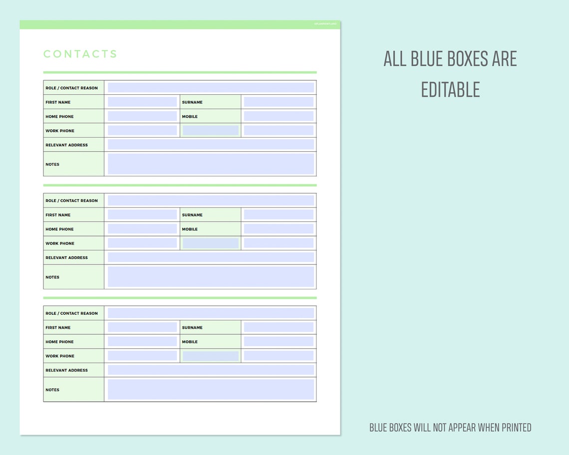 Editable Contact List Printable, Printable Address Book, Business ...