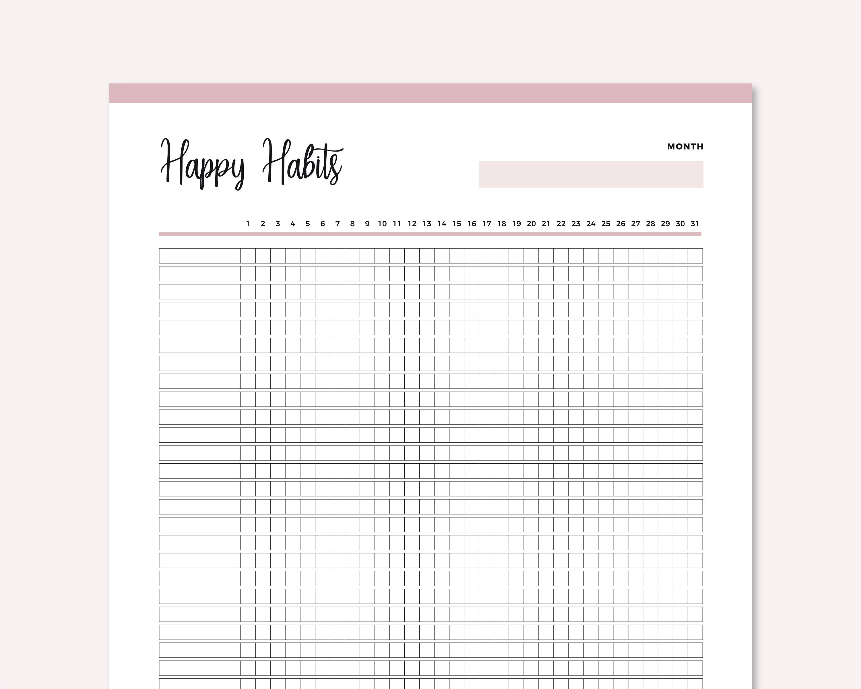 Printable Happy Habit Tracker, Habit Tracking, Happiness Log ...