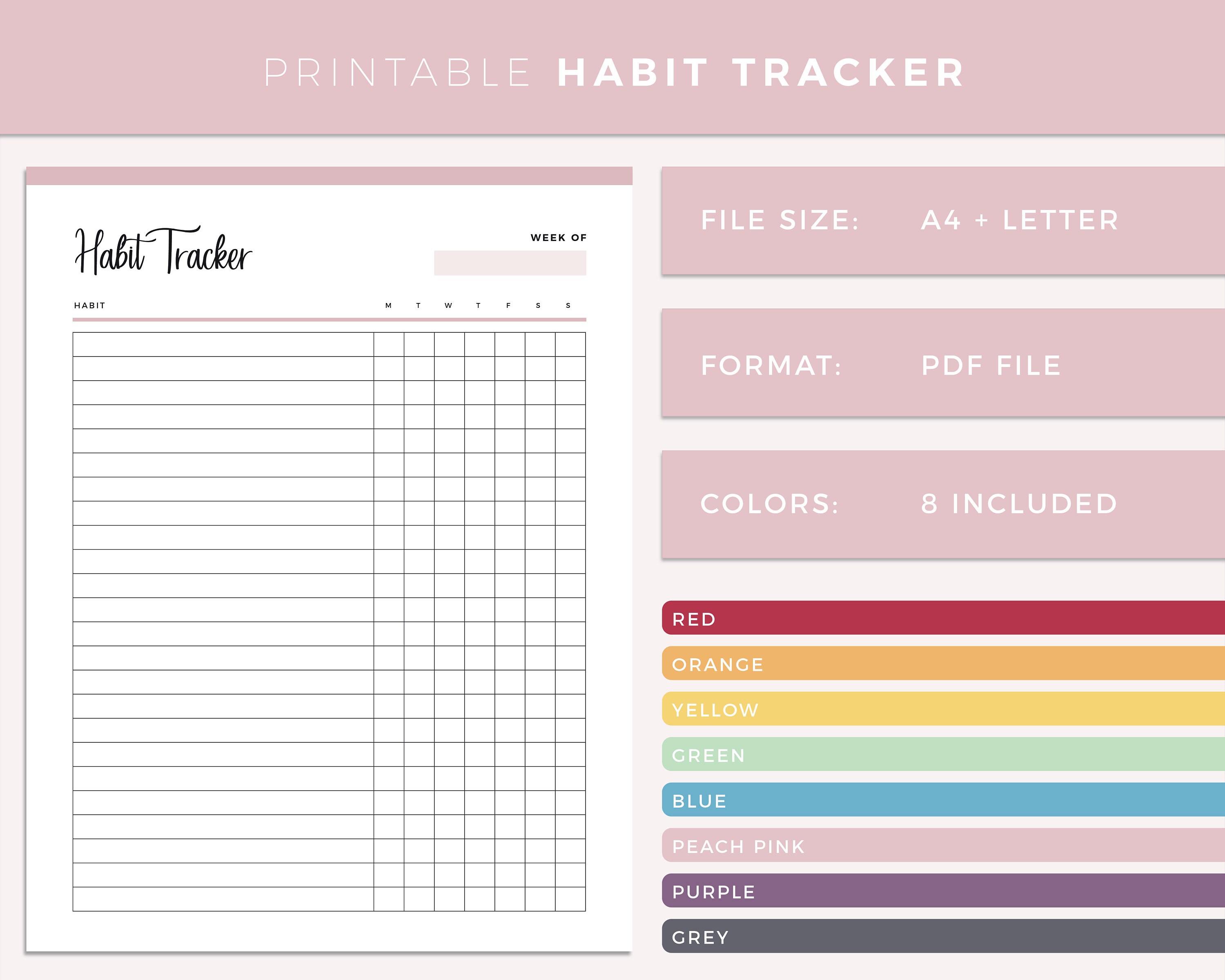 Printable Habit Tracker Print at Home Weekly Habbit Tracking | Etsy