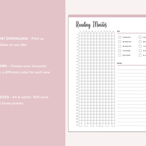 Book Reading Minutes Tracker Printable, Reading Journal, Reading ...