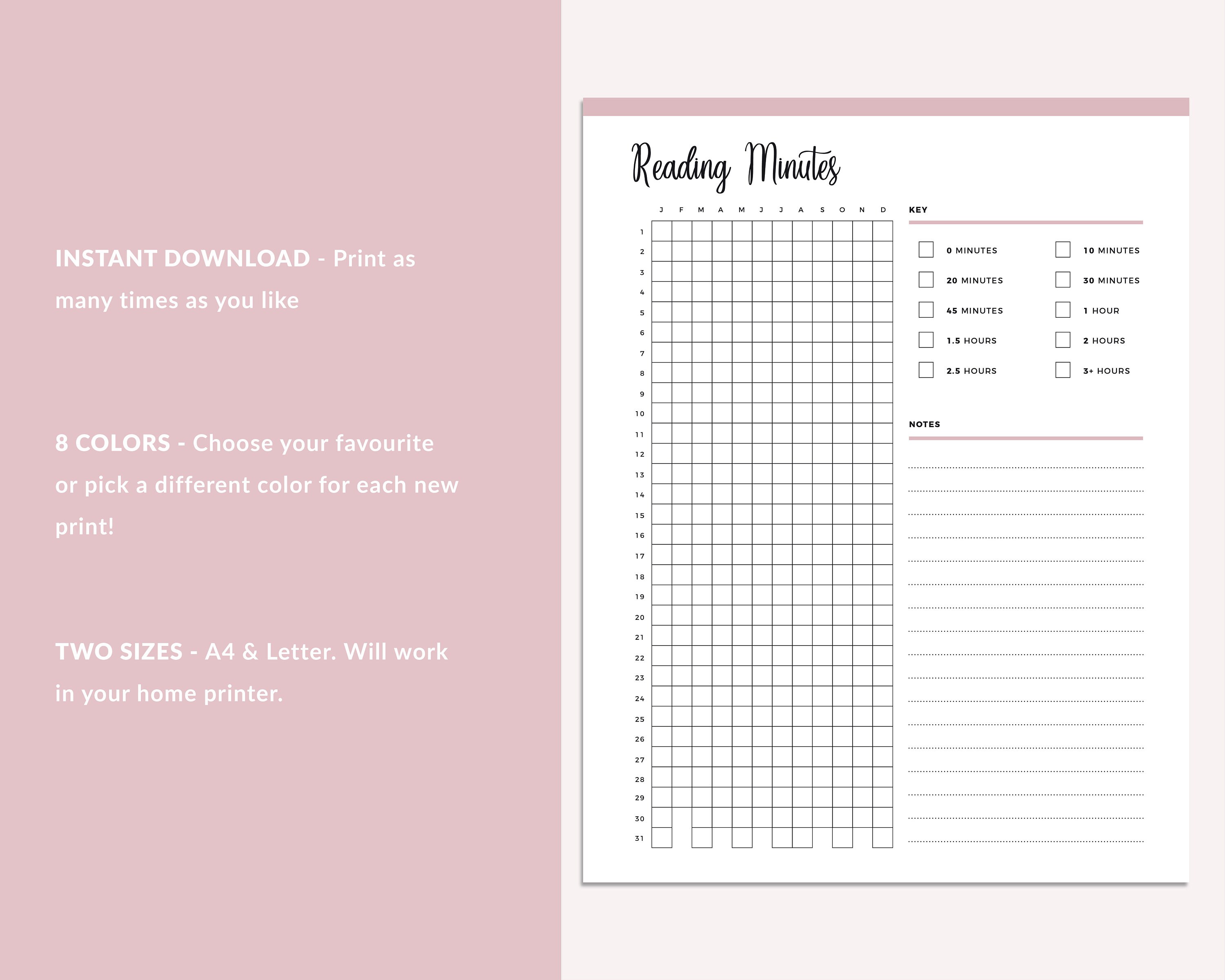 Book Reading Minutes Tracker Printable Reading Journal - Etsy