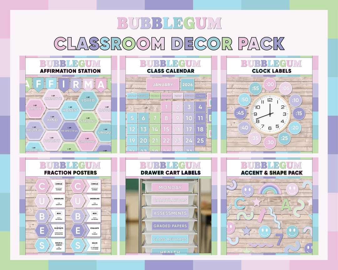 Pink, Blue Purple Classroom Decor Bundle | Bright Colorful Classroom ...