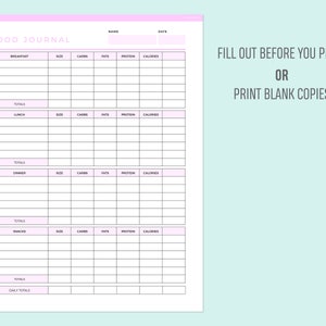 Editable Food Journal Printable, Fillable Food Tracker, Food Log ...