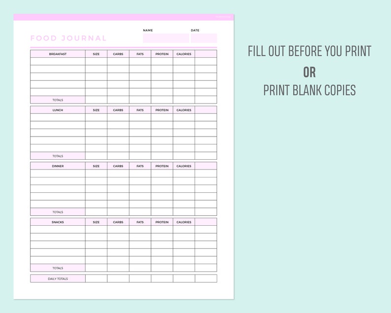 Editable Food Journal Printable Fillable Food Tracker Food - Etsy