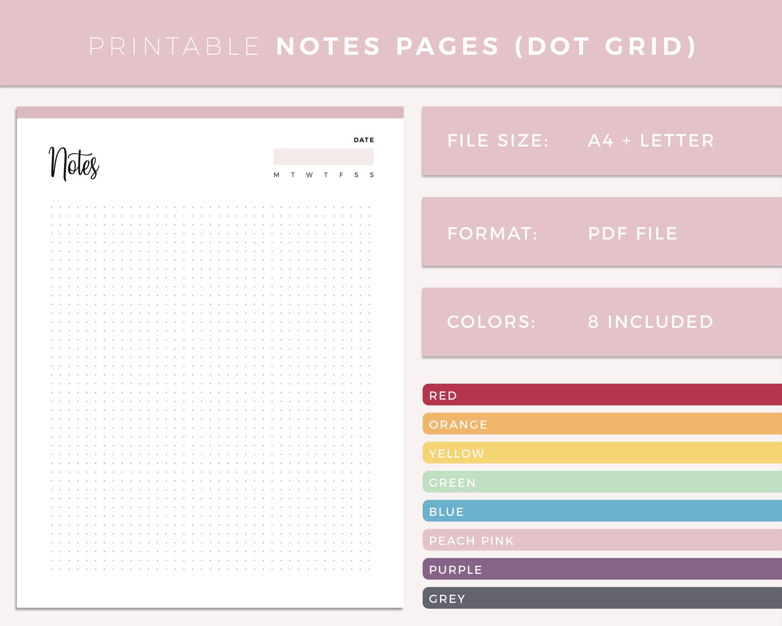Printable Dot Grid Notes Pages Print at Home Journal Pages | Etsy