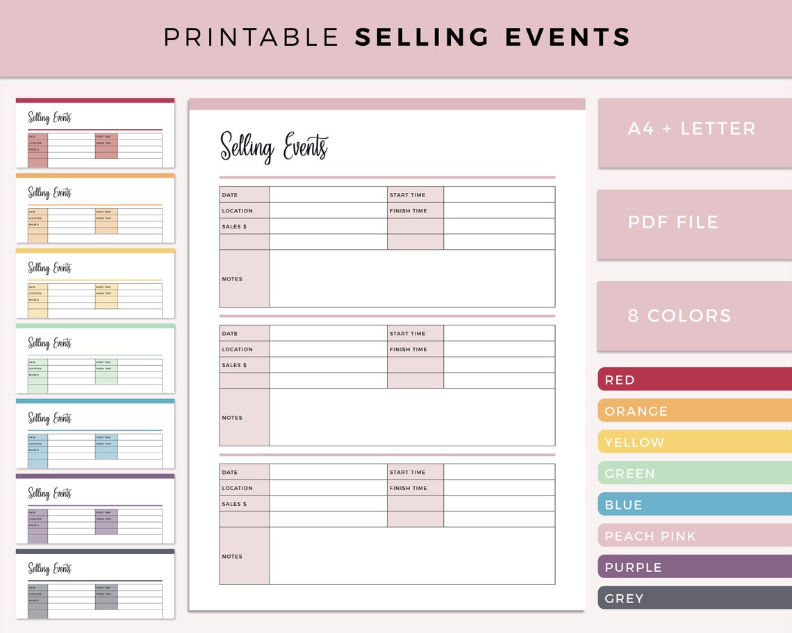 Printable Sales Events Template Selling Log Market Stall | Etsy