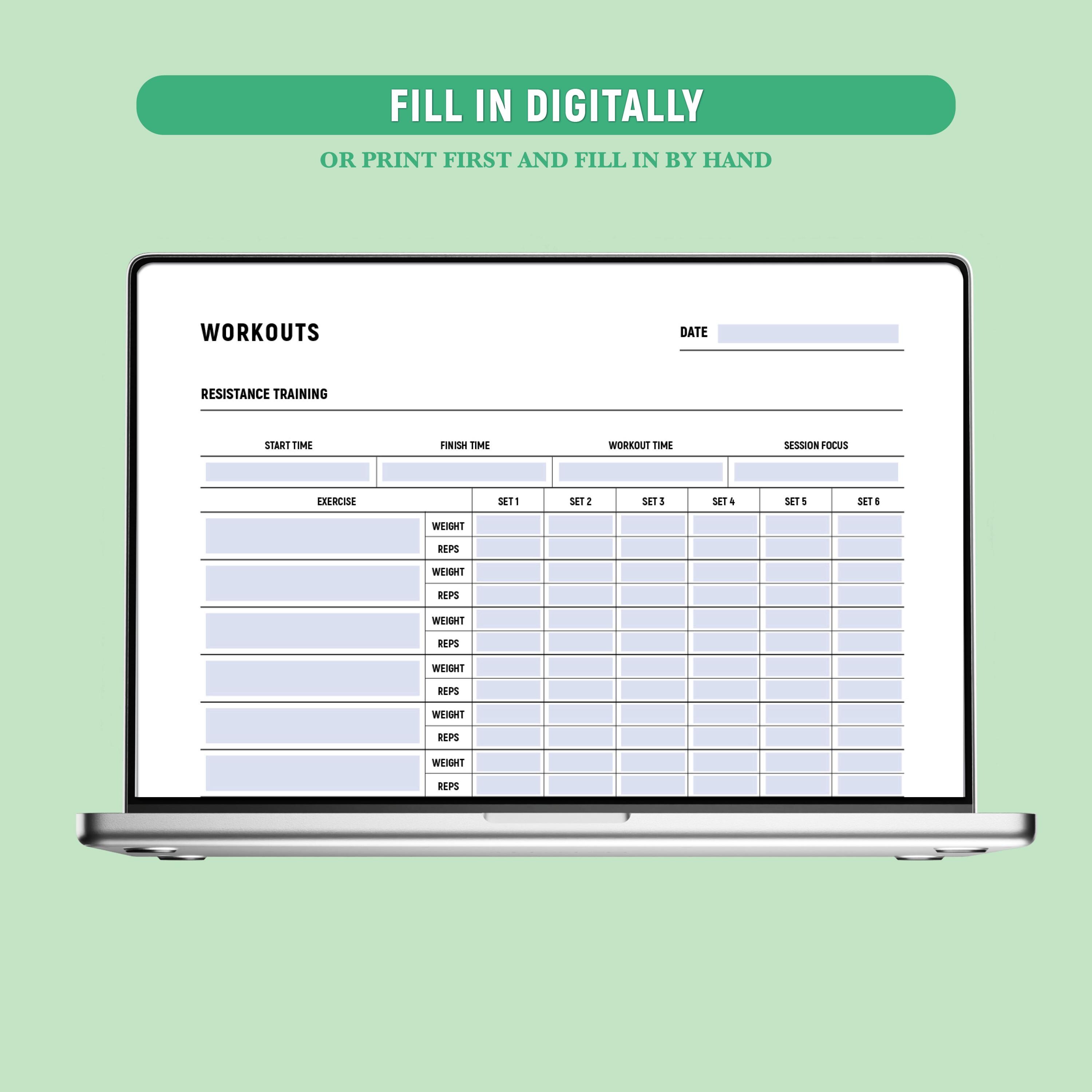 Workout Tracker Template - Printable Exercise Planner - Daily Fitness ...