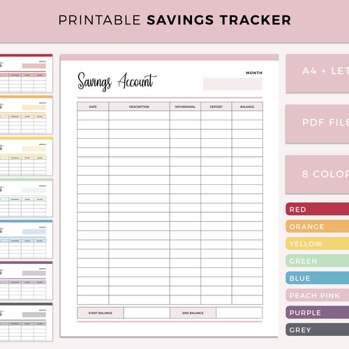 Savings Account Sheet Printable Personal Savings Tracker - Etsy