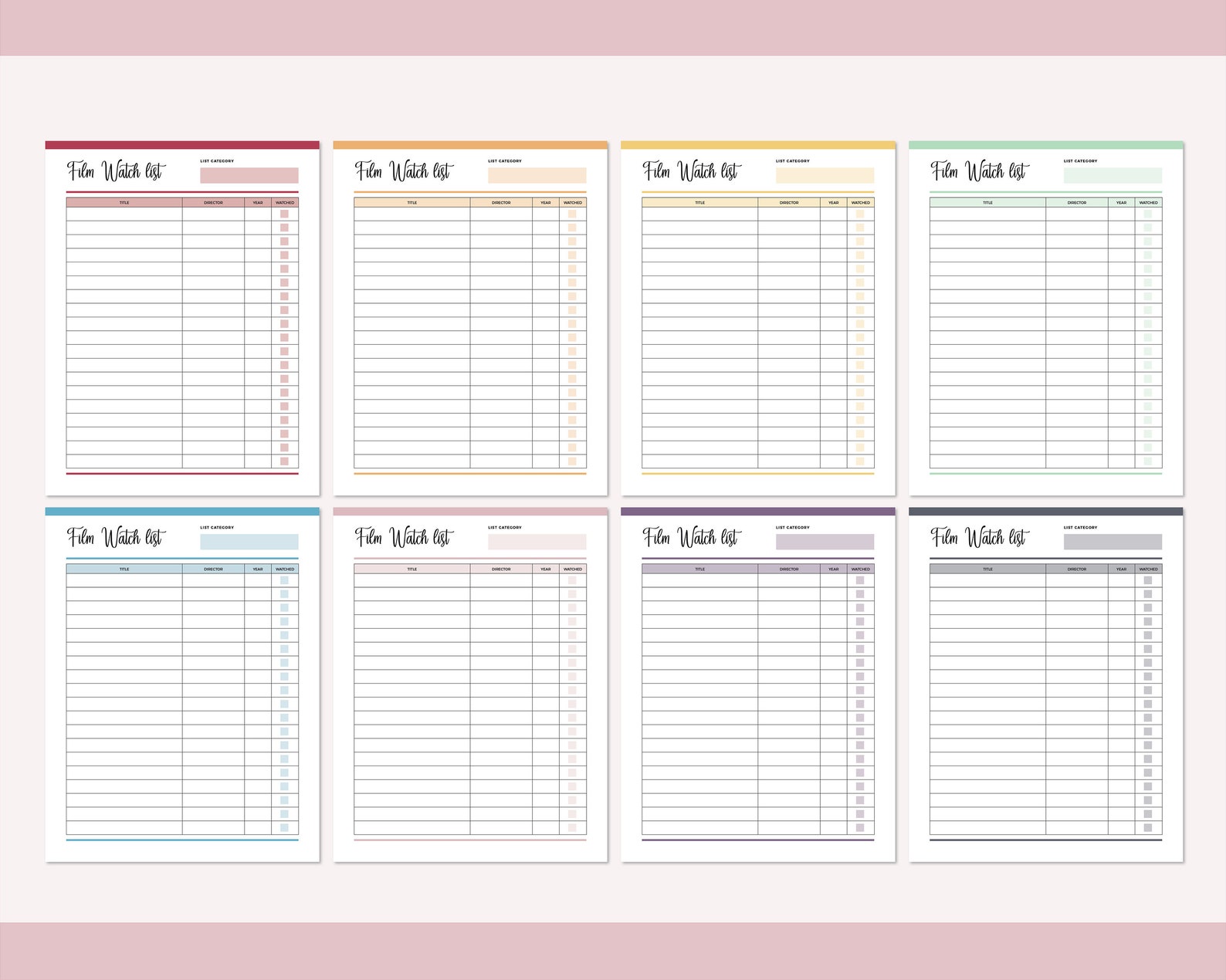 Film Watchlist Movie Watch Checklist Printable Movie - Etsy