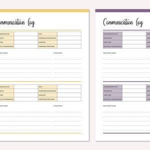 Printable Communication Log, Call Log Template, A4 and Letter Size ...