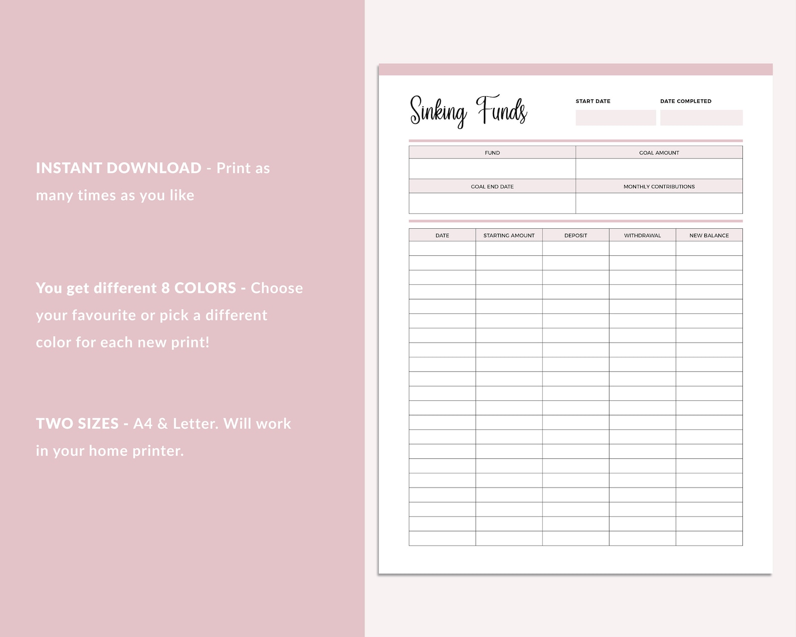 Sinking Funds Tracker Printable, Savings Tracker, Savings Challenge ...