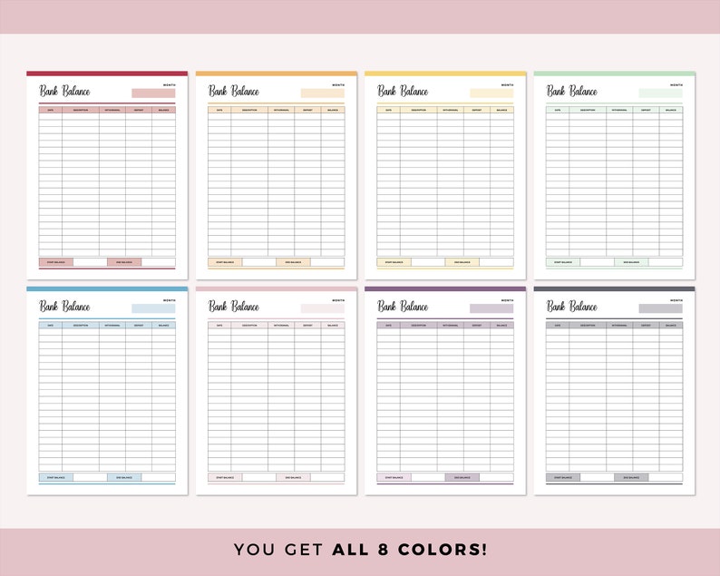 Printable Bank Balance Sheet Savings Tracker Banking Record - Etsy