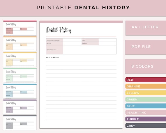 Printable Dental History Dental Records Dental Procedures - Etsy Canada