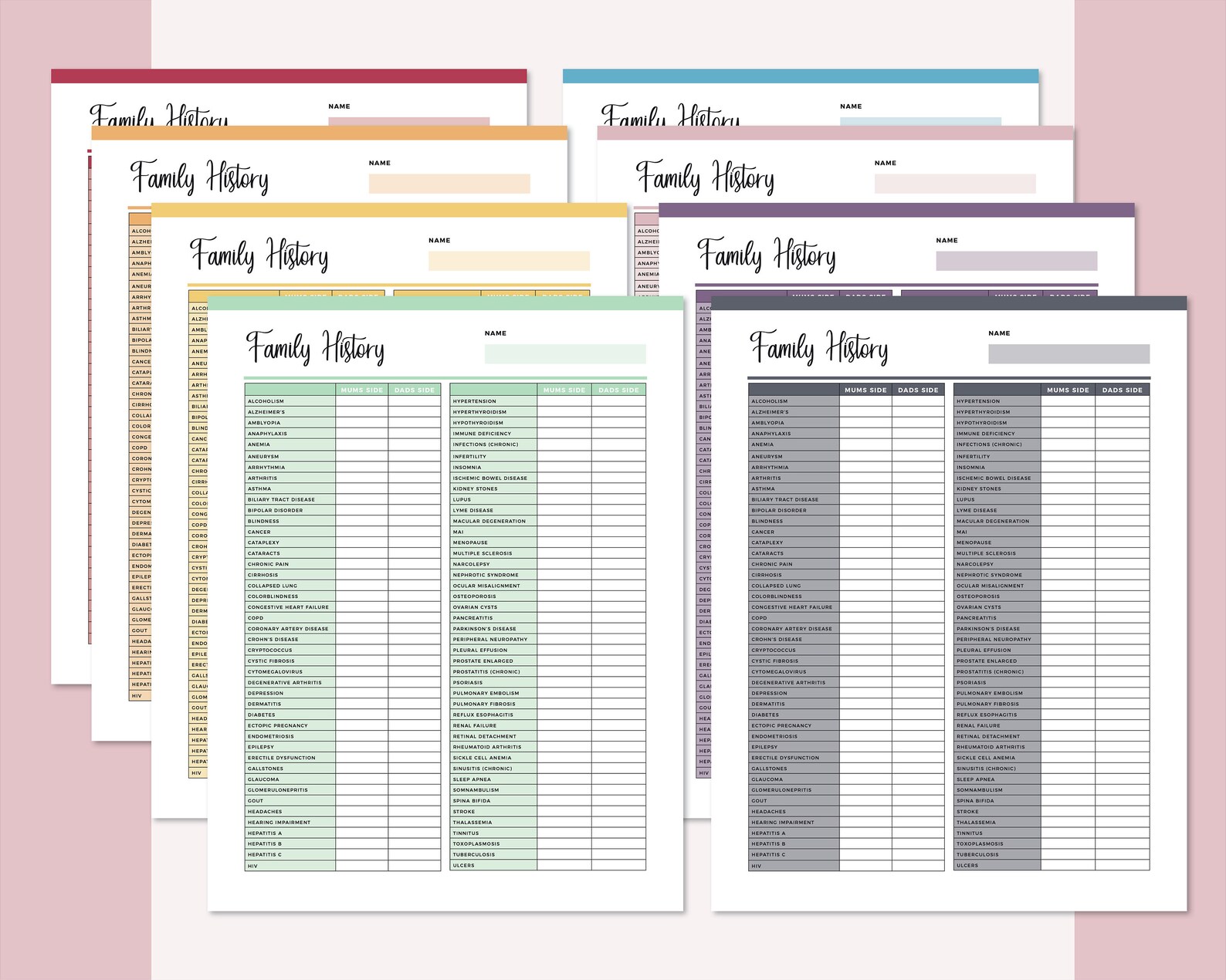 Printable Family Medical History Checklist Medical Binder - Etsy
