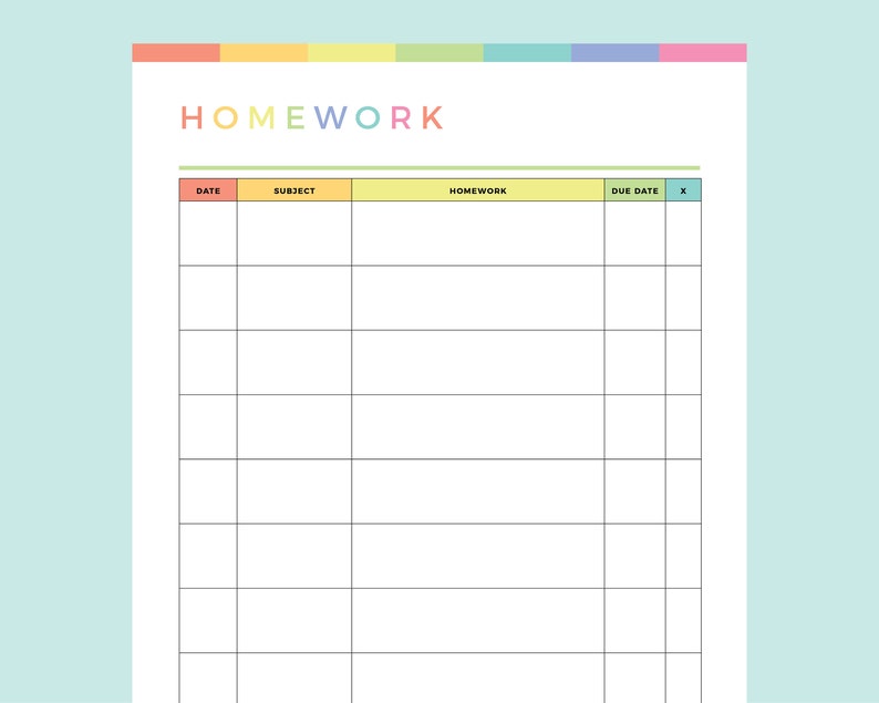 Printable Kids Homework Tracker Children's Homework Log - Etsy