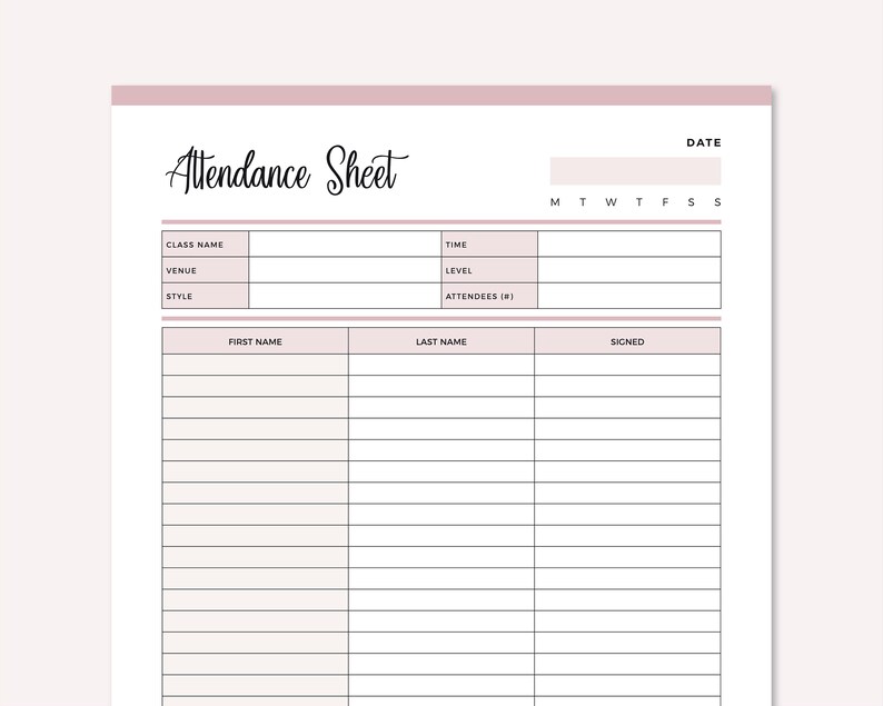 Printable Fitness Class Attendance Sheet Sign off Sheet Yoga - Etsy