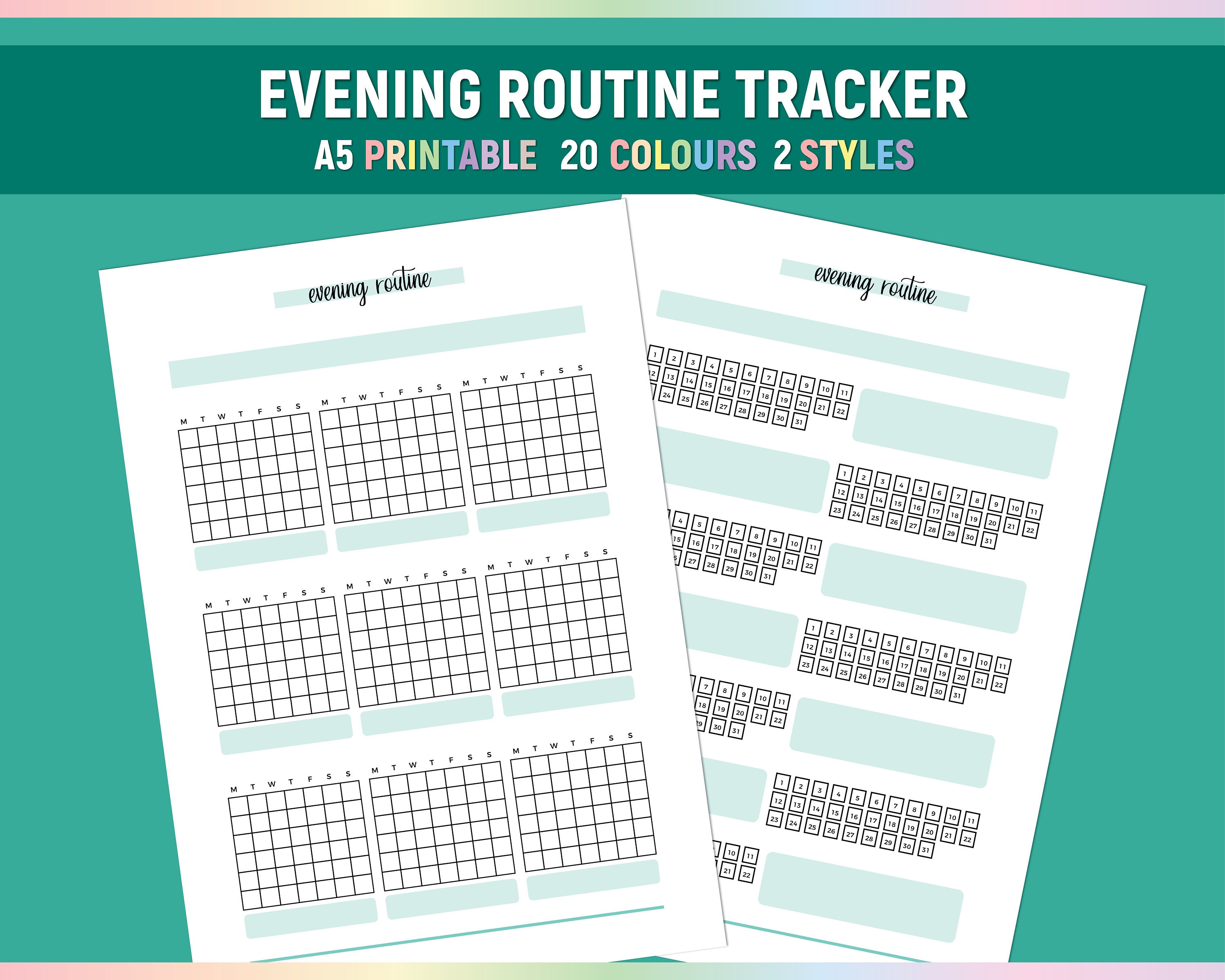 A5 Monthly Evening Routine Template, Printable Evening Rituals Tracker ...
