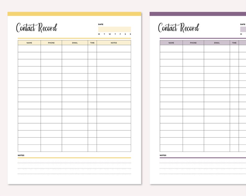 Printable Contact Record Contact Tracker Client Contact - Etsy
