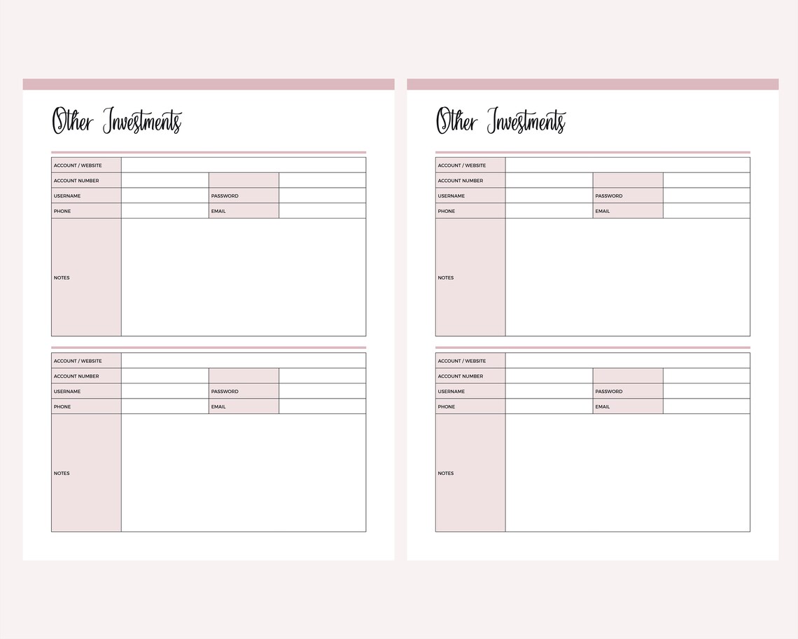 Printable Bank Account Information Tracker, Credit Card Information ...