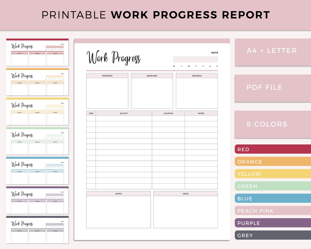 Work Planner Printable, Work Progress Template, Daily Employee Planner ...