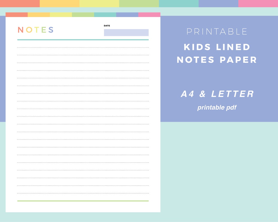Printable Lined Notes Paper for Kids, Notetaking Paper for Children ...