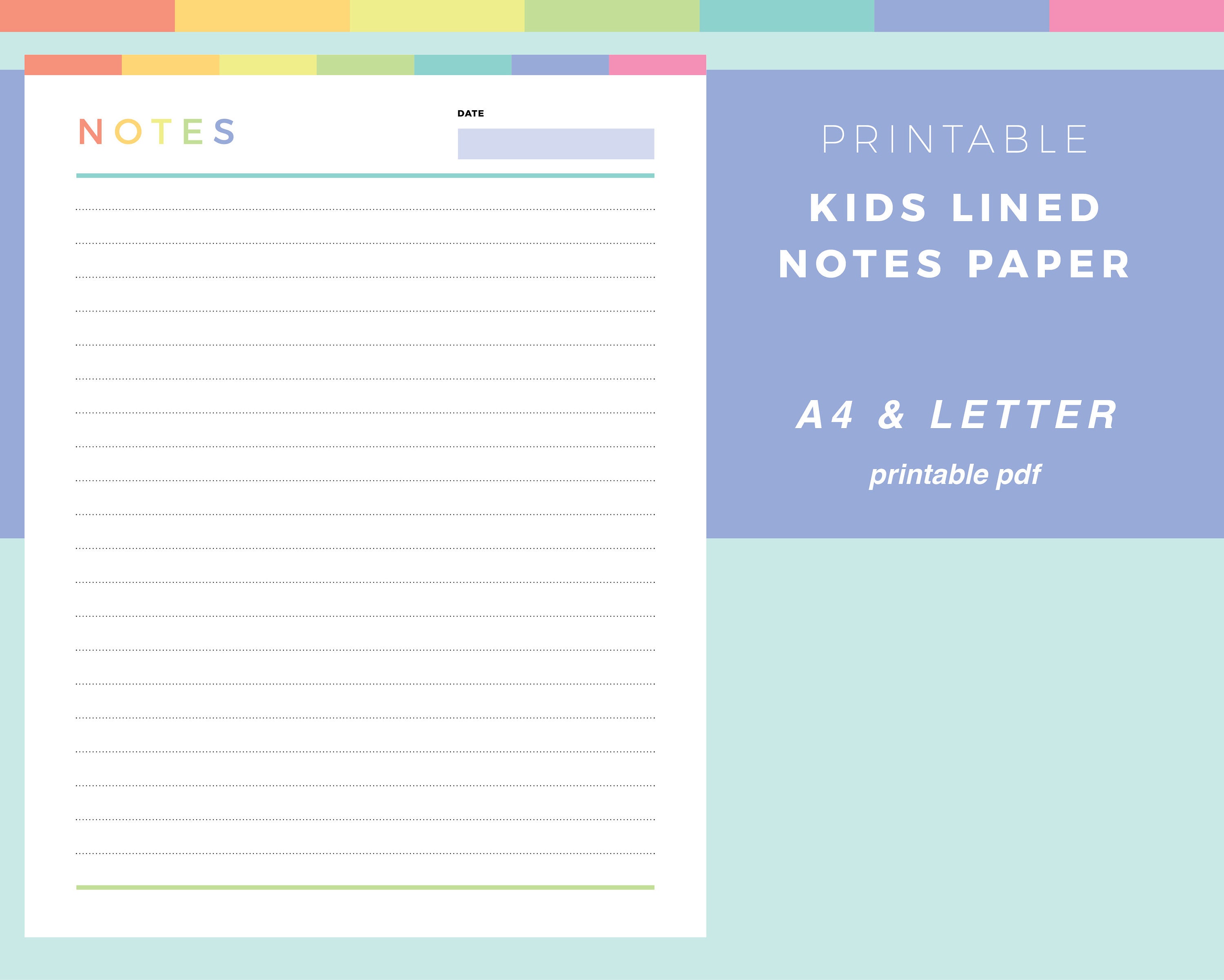 Printable Lined Notes Paper for Kids Notetaking Paper for - Etsy