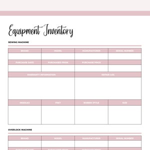 Printable Equipment Inventory for Quilters and Sewers, Quilting ...