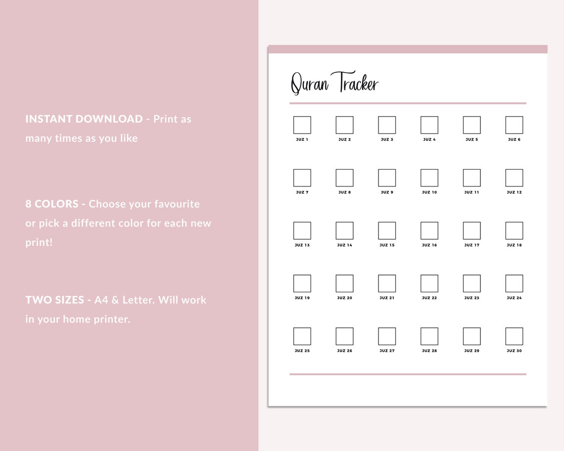 Printable Quran Tracker, Quran Memorization, Islamic Study, Islamic ...