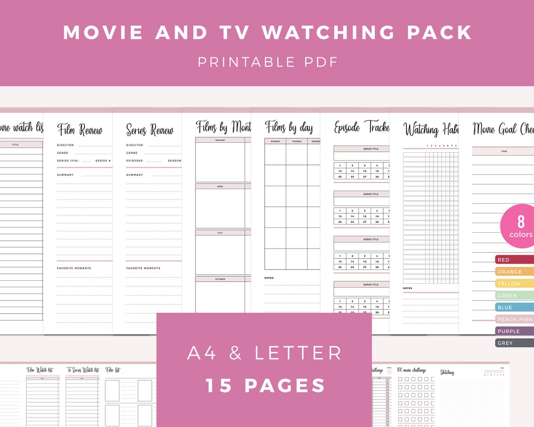 Movie Journal Printable, Movie Tracker, Film Journal, TV Series Tracker ...