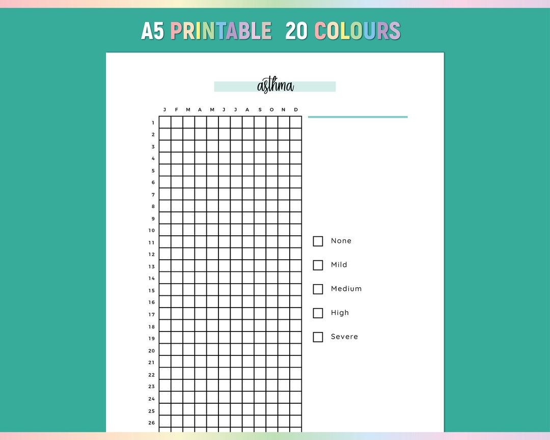 A5 Asthma Symptom Tracker, Printable Asthma Journal, Simple Wheezing ...