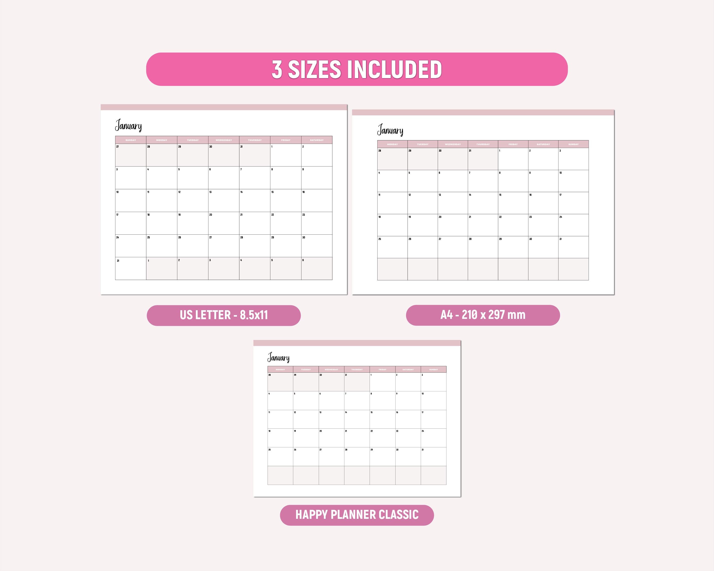 2027 Calendar Printable Landscape, Horizontal Wall Calendar, Yearly ...