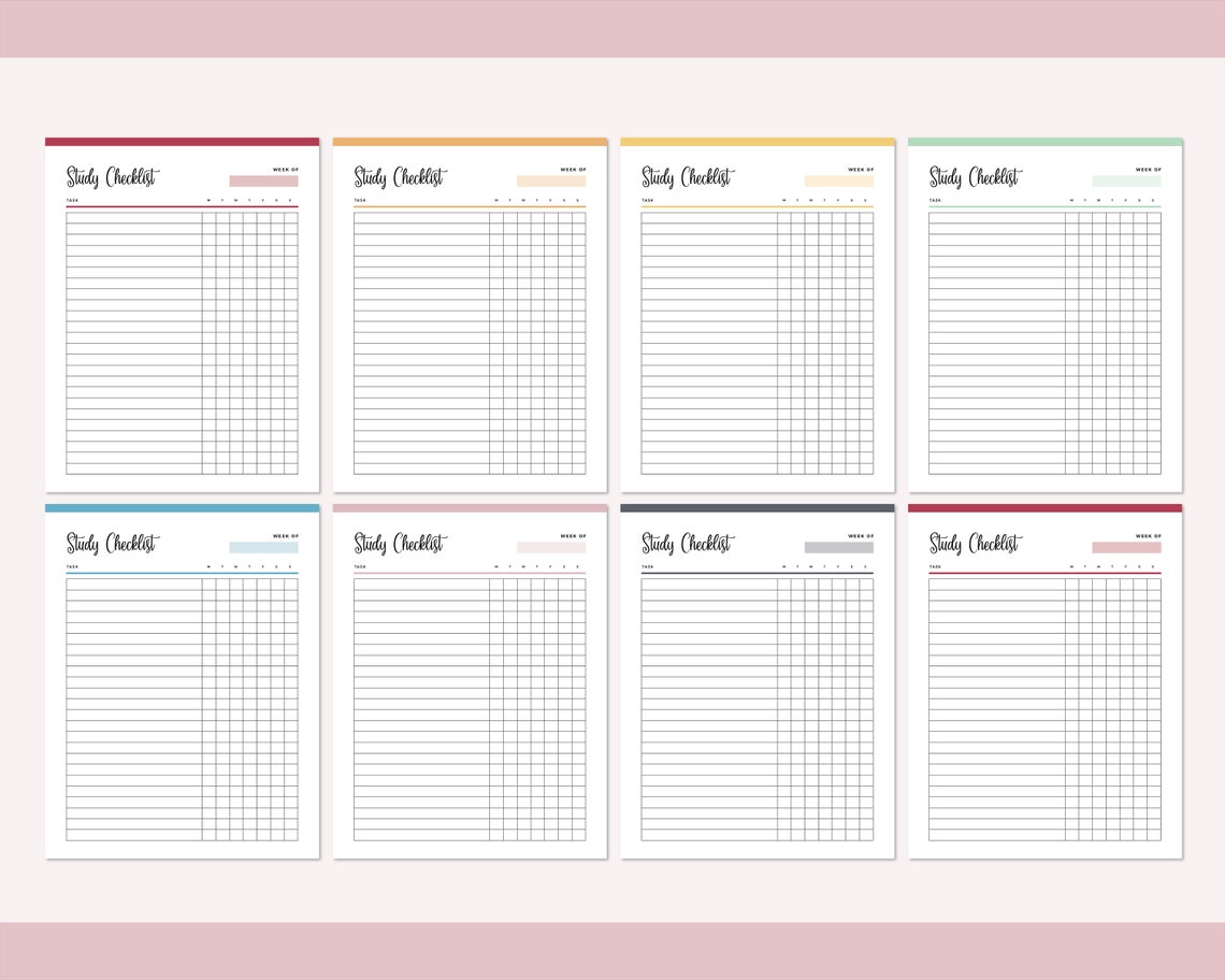 Printable Study Checklist Print at Home Daily Study Chart - Etsy