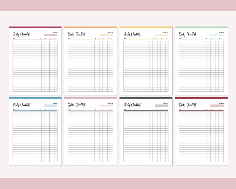 Printable Study Checklist Print at Home Daily Study Chart - Etsy