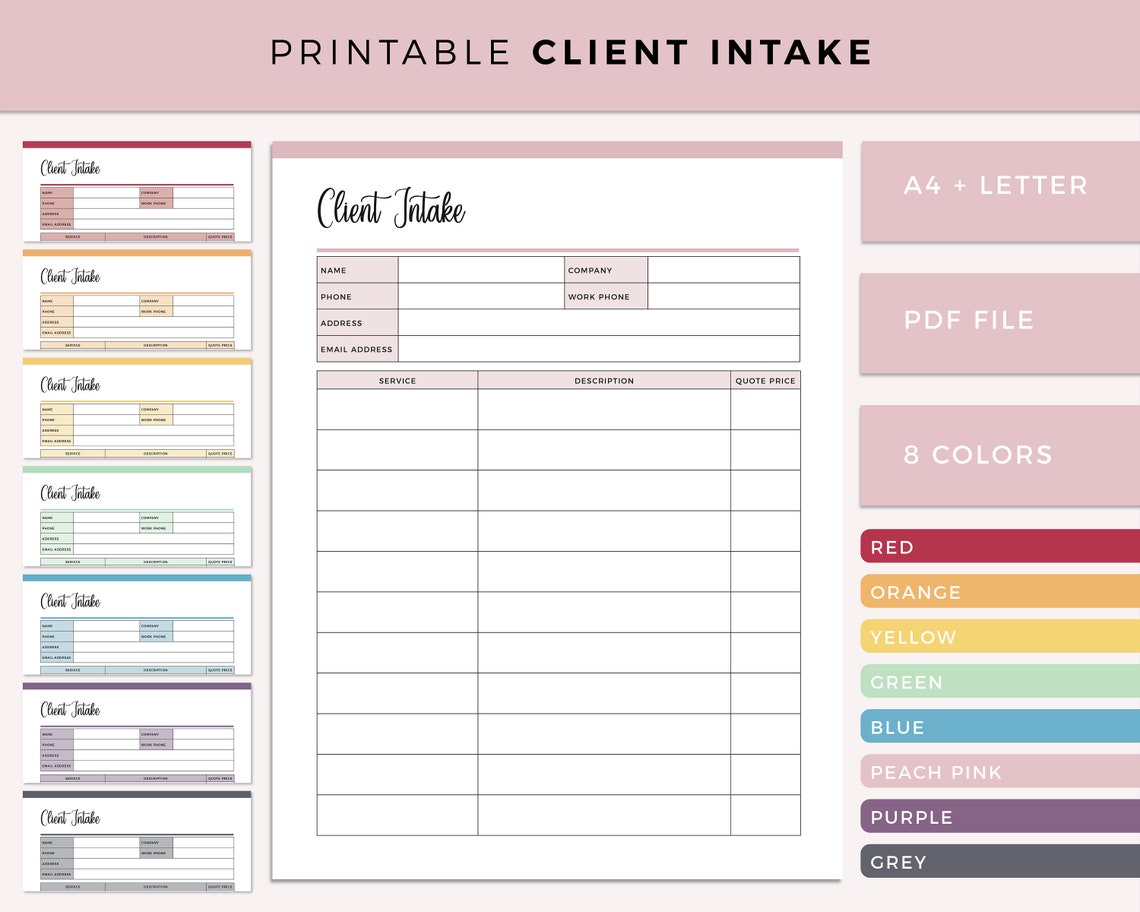 Printable Client Intake Form, Client Service List, Client Services ...