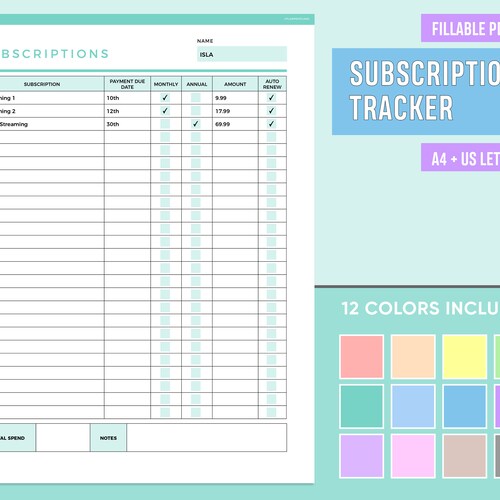 Editable Subscription Tracker Printable Fillable Account - Etsy