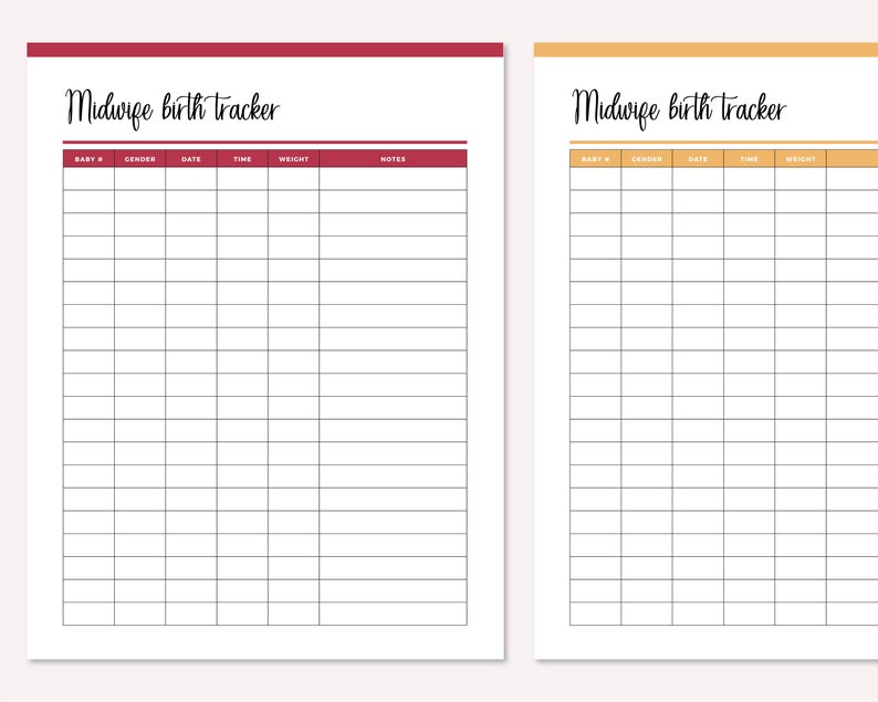 Printable Midwife Birth Tracker, Student Midwife Delivery Log, Babies ...