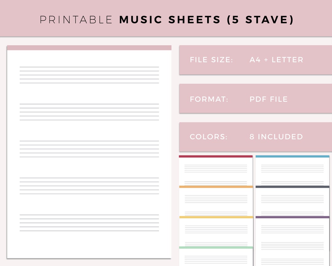 Printable Lined Music Sheets, Print at Home 5 Stave Music Manuscript ...