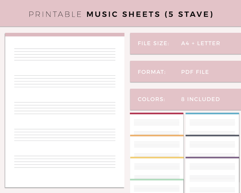 Printable Lined Music Sheets Print at Home 5 Stave Music - Etsy