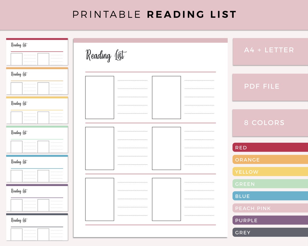 Printable Reading List, Reading Log, Book Reading Journal, Book Reading ...