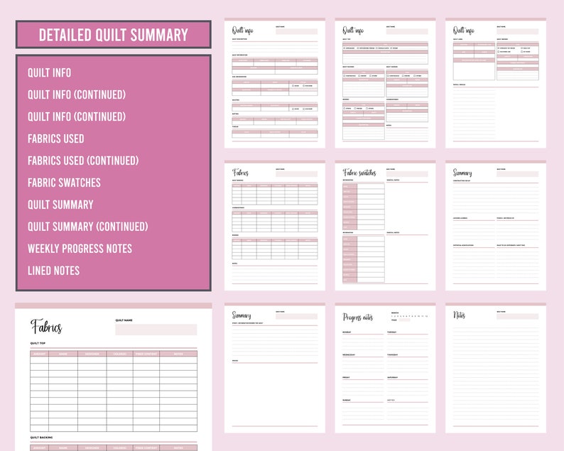 Quilting Planner Printable Quilt Planner Quilting Project - Etsy