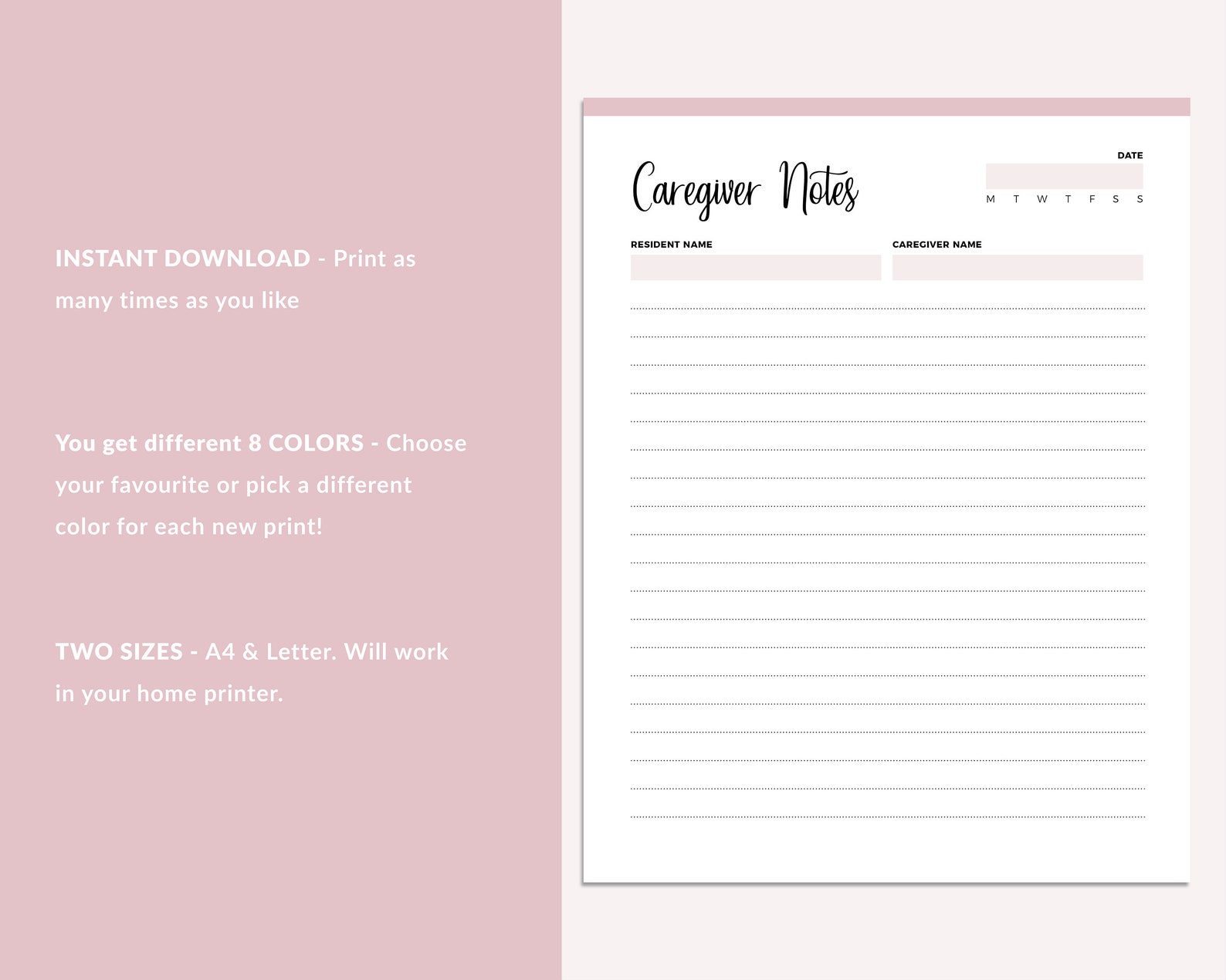 Caregiver Notes Printable Care Giver Note Taking Skeet Notes - Etsy