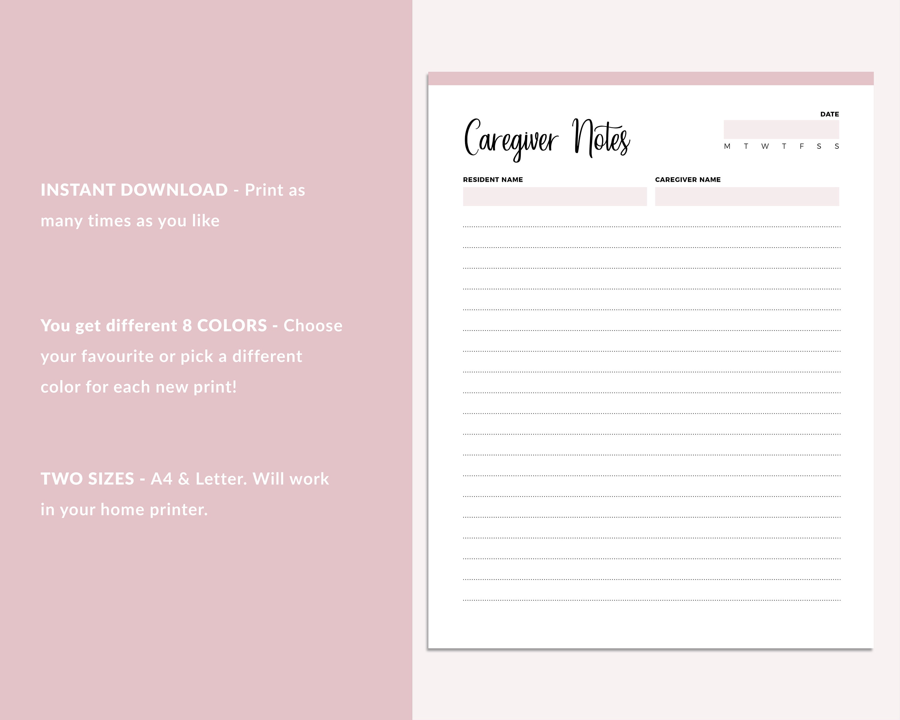 Caregiver Notes Printable Care Giver Note Taking Skeet Notes - Etsy