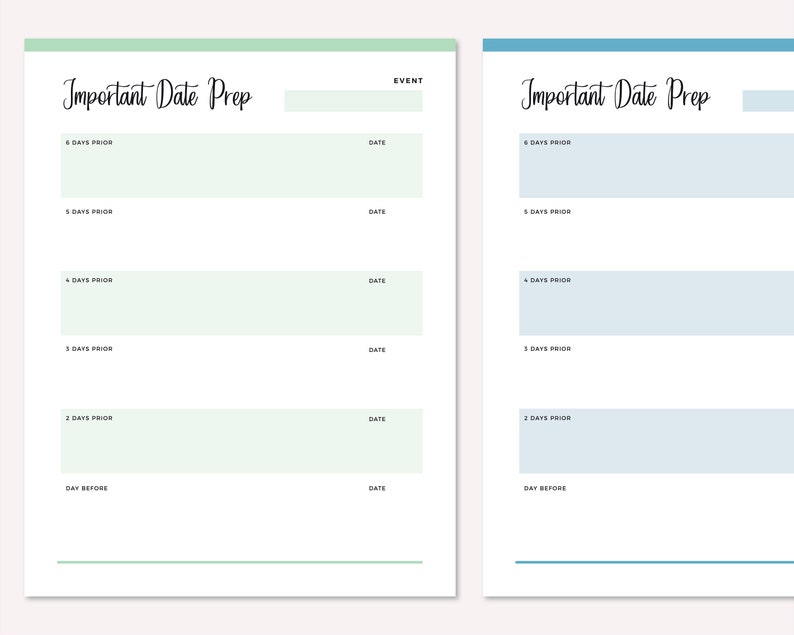 Printable Important Date Preparation, Week Planner, Week Outline, Exam ...