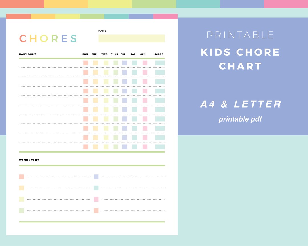 Printable Kids Chore Chart, Childrens Responsibility Chart, Daily ...