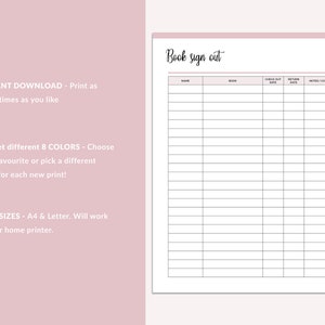 Printable Library Book Sign Out Sheet, Book Sign Out Form, School ...