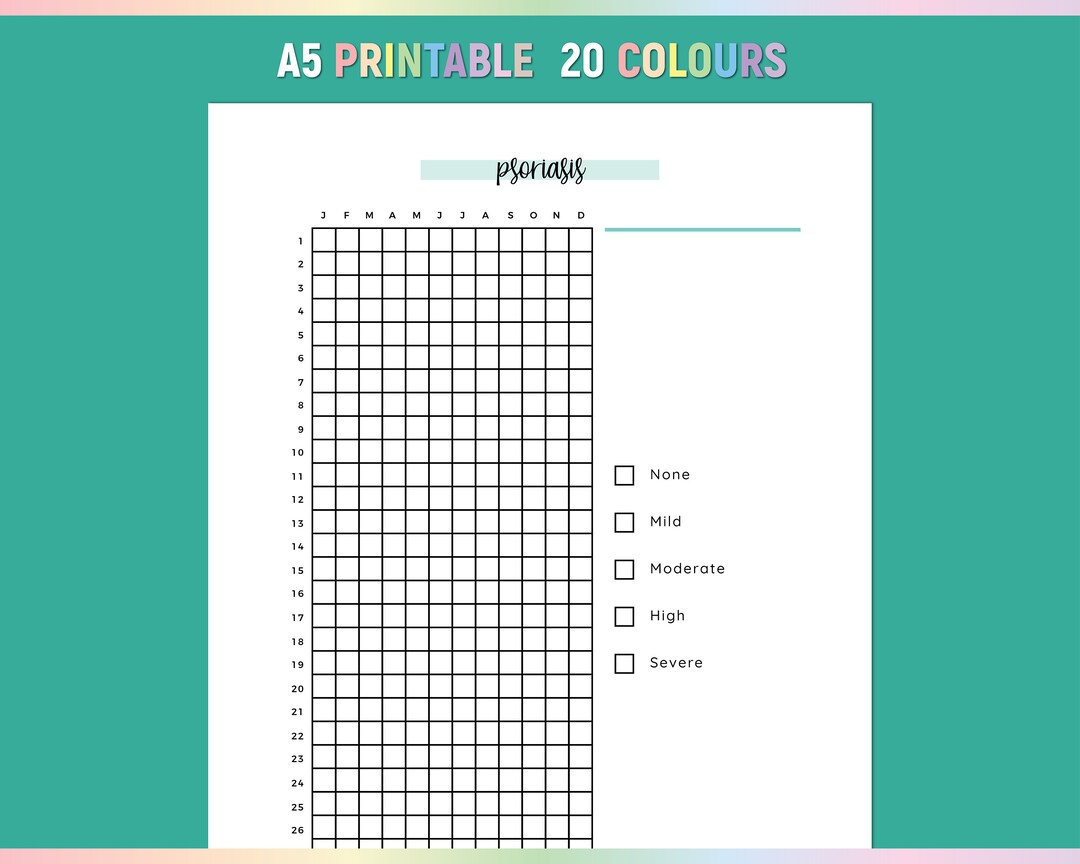 A5 Psoriasis Tracker, Printable Eczema Journal, Simple Skin Rash Chart ...