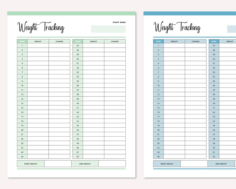 Printable Weekly Weight Loss Tracker Weight Loss Log Fitness - Etsy