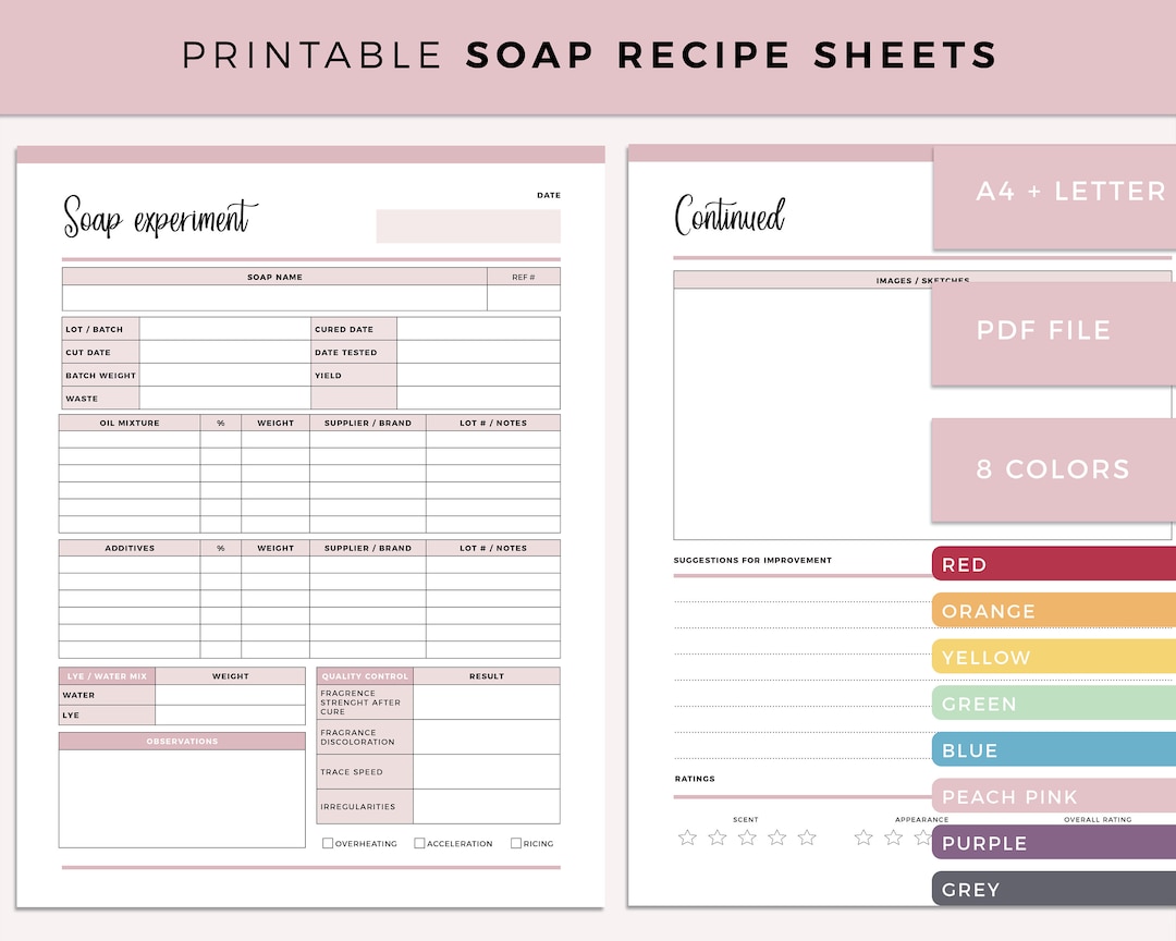 Printable Blank Soap Recipe Sheet, Soap Making Recipe Cards, Soap Maker ...