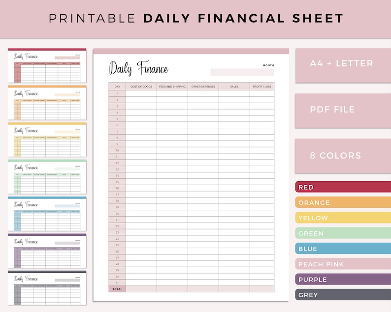 Printable Daily Sales Tracker, Daily Finance Sheet, Business Owner ...