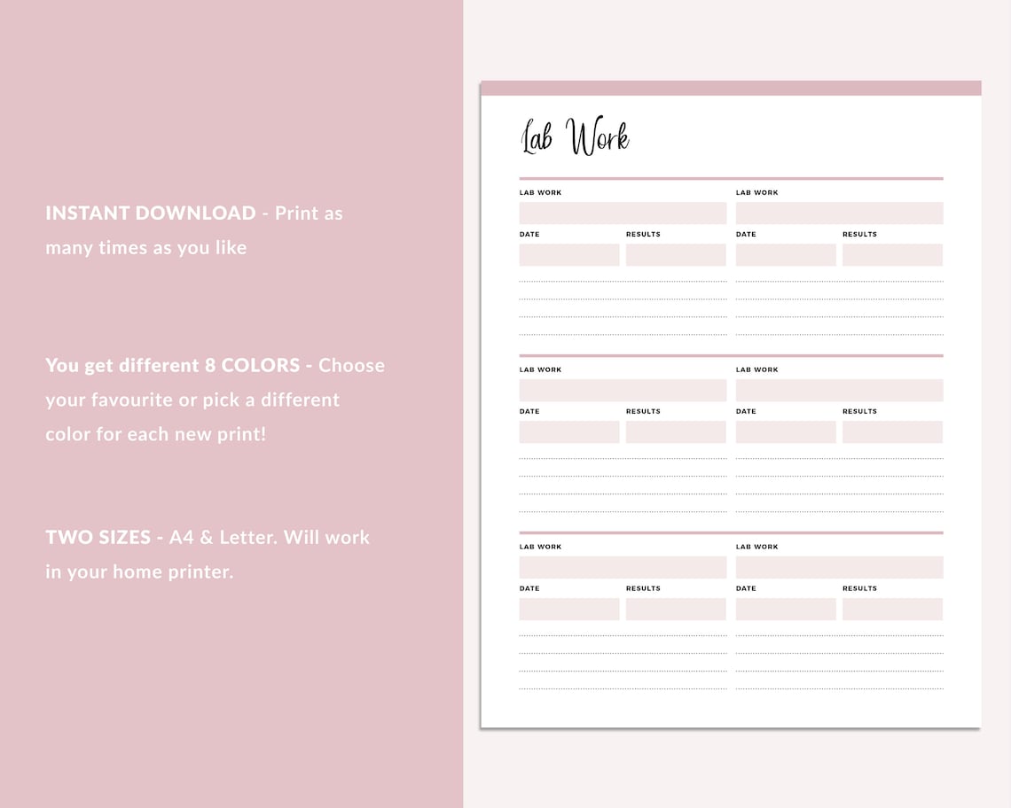 Printable Lab Work Sheet Blood Work Log Medical Test Record - Etsy